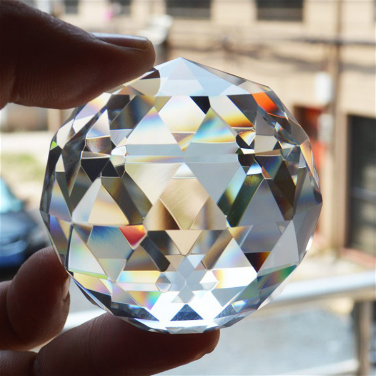 Clear Cut Crystal25~40mm Sphere Faceted Gazing Ball Prisms Suncatcher ...